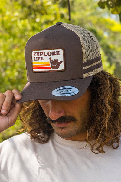 Explore Retro Shaka Patch Trucker Hat - Brown/Khaki – The Explore Life
