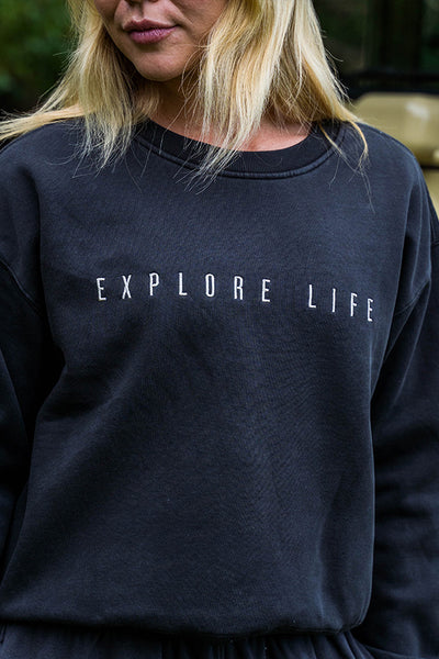 Womens Relax Crew - Faded Black – The Explore Life
