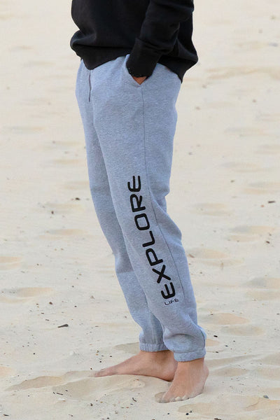 Explore Stretch Logo Track Pants - Grey Marle – The Explore Life