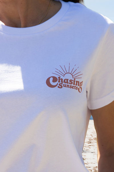 Womens Chasing Sunset Logo Tee - White – The Explore Life